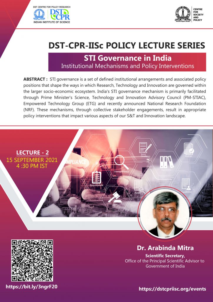 DST – CPR, IISc Science, Technology, and Innovation (STI) Governance in ...